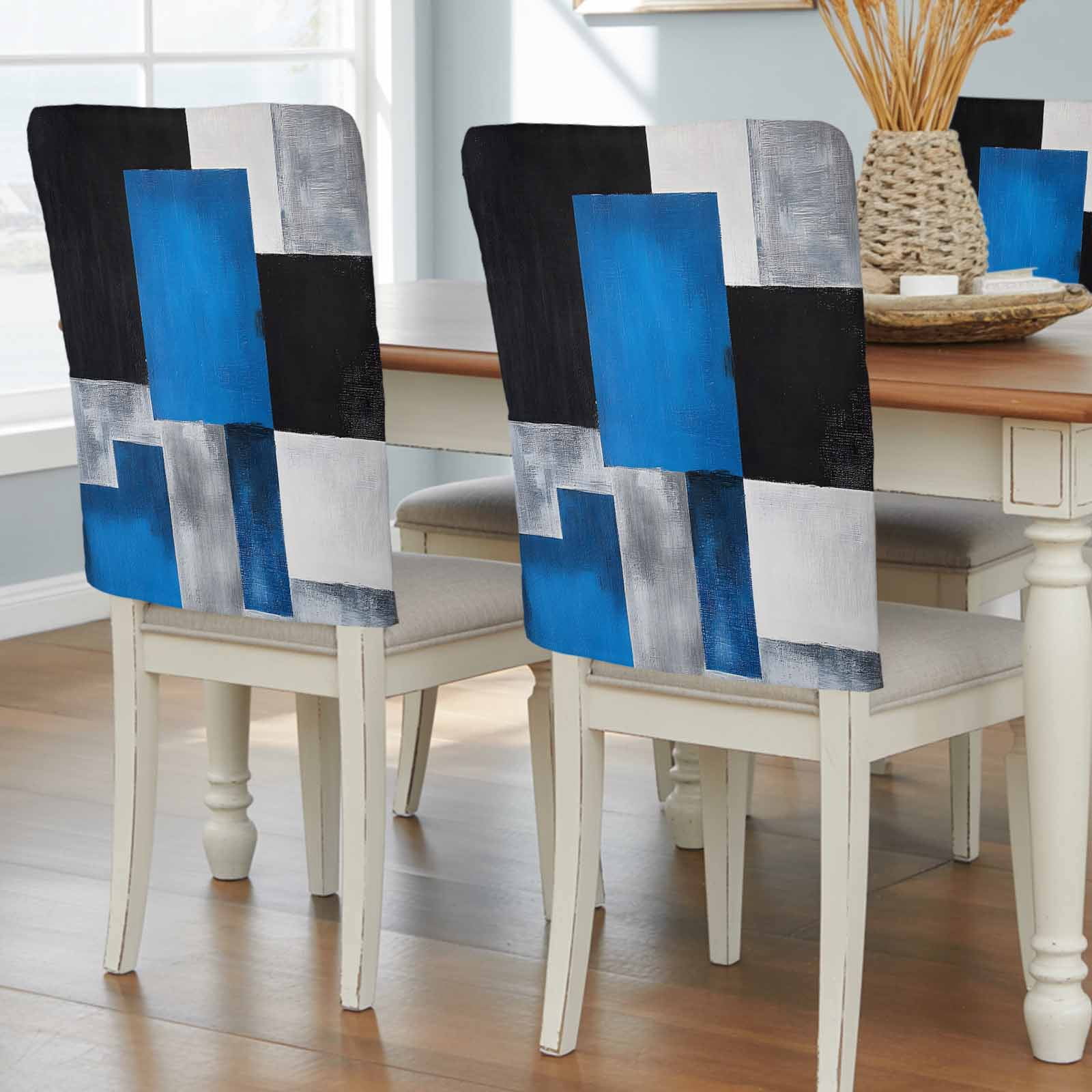 Blue Blavk Grey Chair Back Covers, White Abstract Art Gradient Modern ...