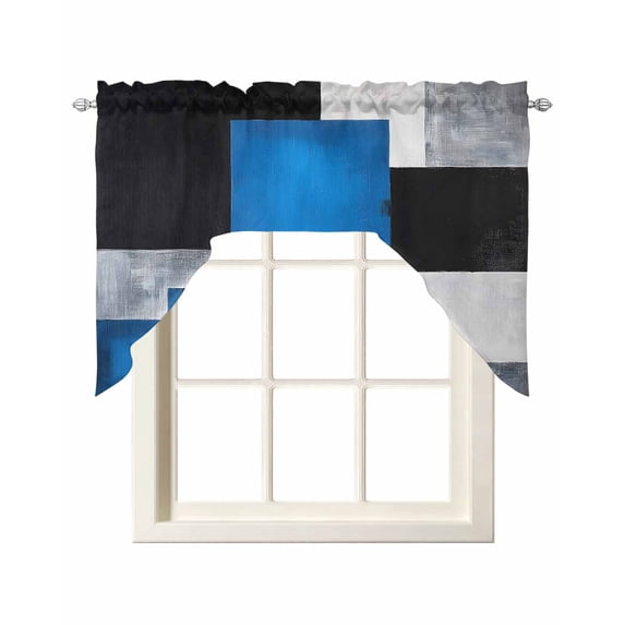 Blue Blavk Grey Kitchen Swag Valance for Window, Rod Pocket Short ...