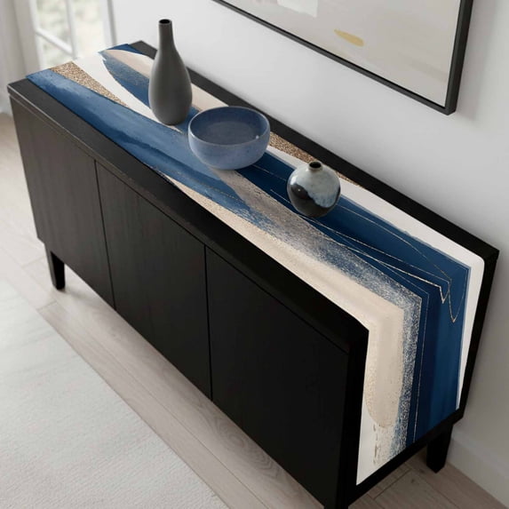 Blue Block Abstract Geometric Table Runner 90 Inches Long,Kitchen ...