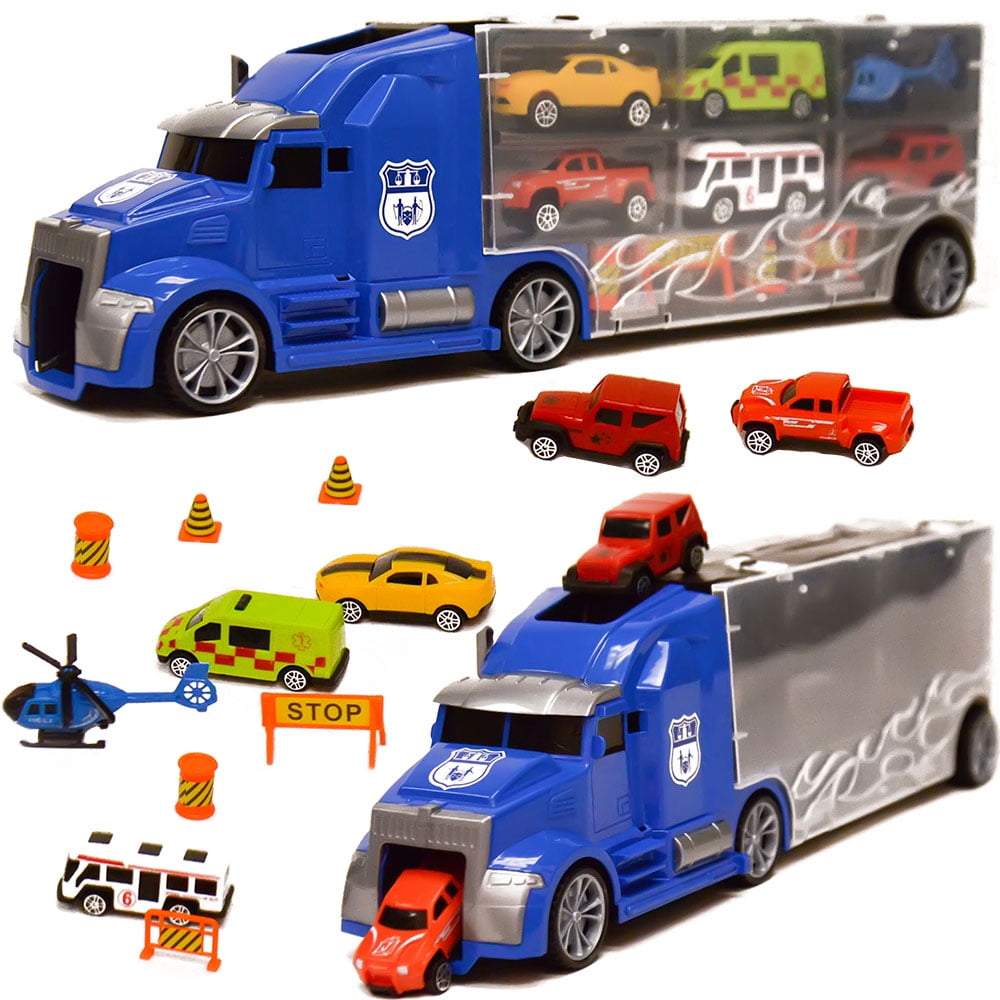 Blue Block Factory 11 in 1 Die Cast Carrier Truck with Mini Cars and ...