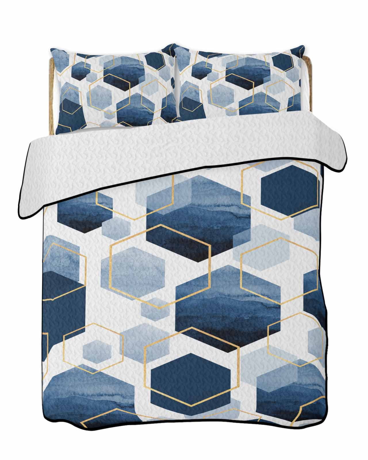 Blue Blocks Quilts Bedding Set Twin Size Modern Art Yellow Line Decor ...