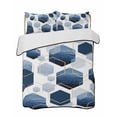 Blue Blocks Quilts Bedding Set Twin Size Modern Art Yellow Line Decor ...