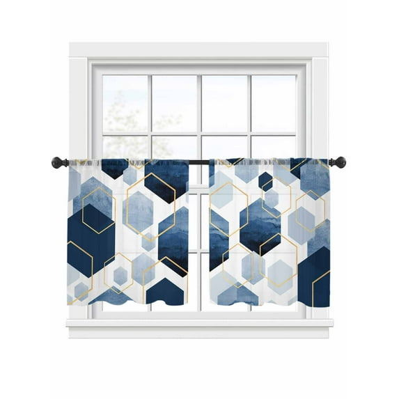 Blue Blocks Sheer Curtains for Living Room Bedroom, Light-filtering ...