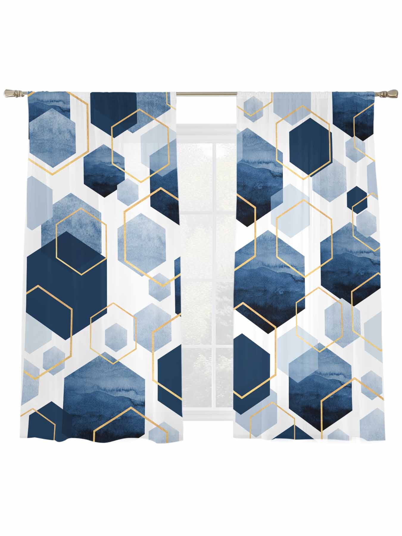 Blue Blocks Sheer Curtains for Living Room Bedroom, Light-filtering ...