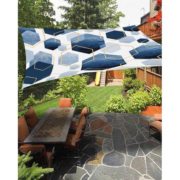 Blue Blocks Sun Shade Sail 8'X10' Modern Art Yellow Line Decor UV Block ...