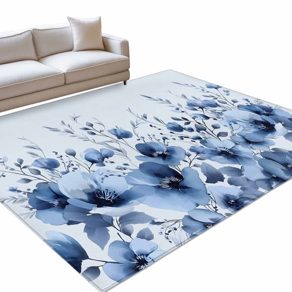 Blue Blooms Floral Washable Rug 5x7 Area Rug for Living Room Bedroom ...