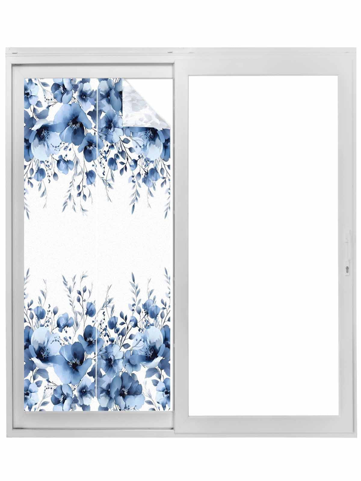 Blue Blooms Floral Window Privacy Film, Farmhouse Spring Flowers ...