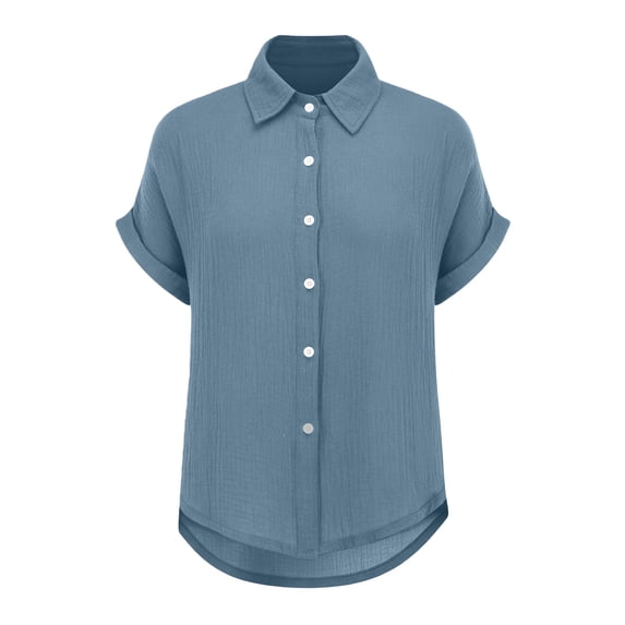Blue Blouse for Women Fashion Casual Batwing Sleeve Pocket Patched ...