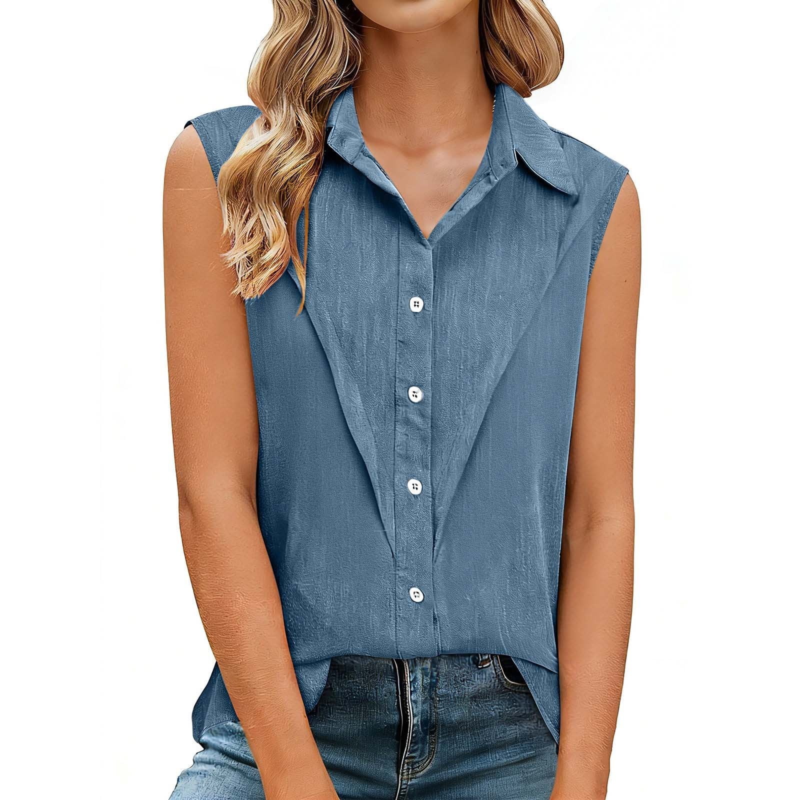 Blue Blouse for Women Fashion Daily Casual Linen Sleeveless Casual Fit ...