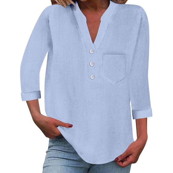 Blue Blouse for Women Fashion Stand Solid Color Sleeve Collar Casual ...