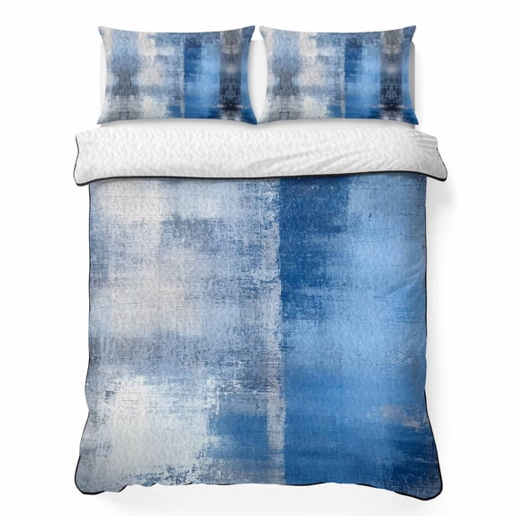 Blue Blue 3 Piece Quilt Bedding Set with 2 Pillow Shams, Grey Abstract ...