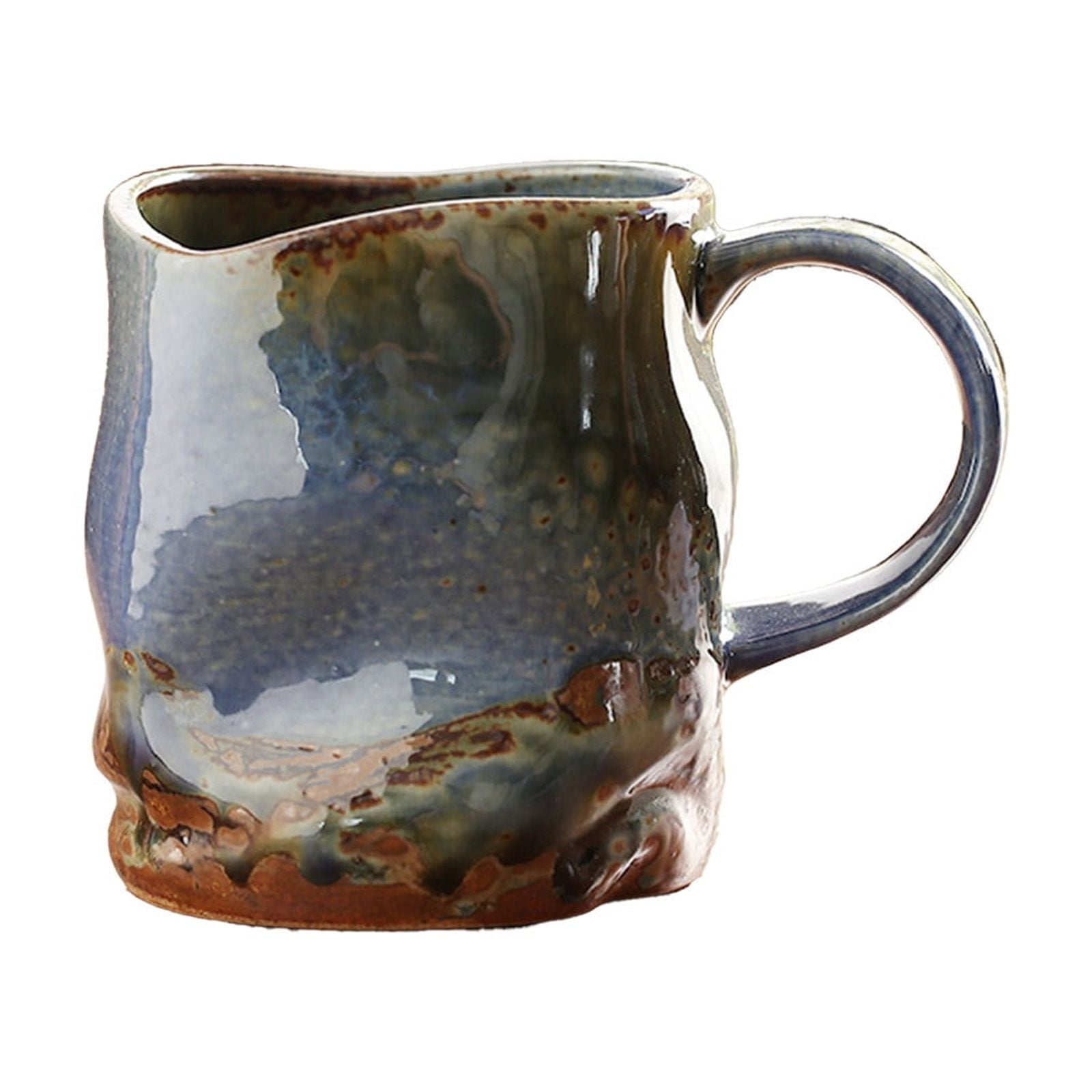 Blue Blue Ceramic Shaped Coffee Mug Unique Design Ergonomic Handle Heat ...