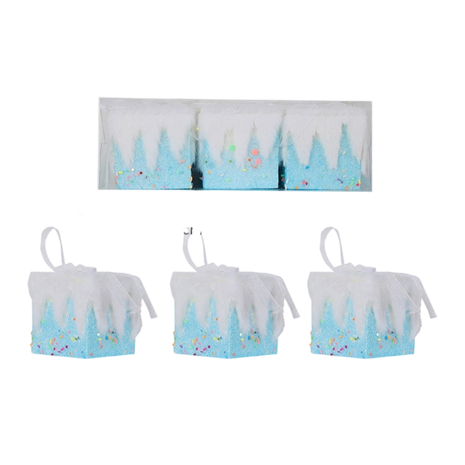 Blue Blue Christmas Gift Box Ornaments Set With Hand Painted Design For ...