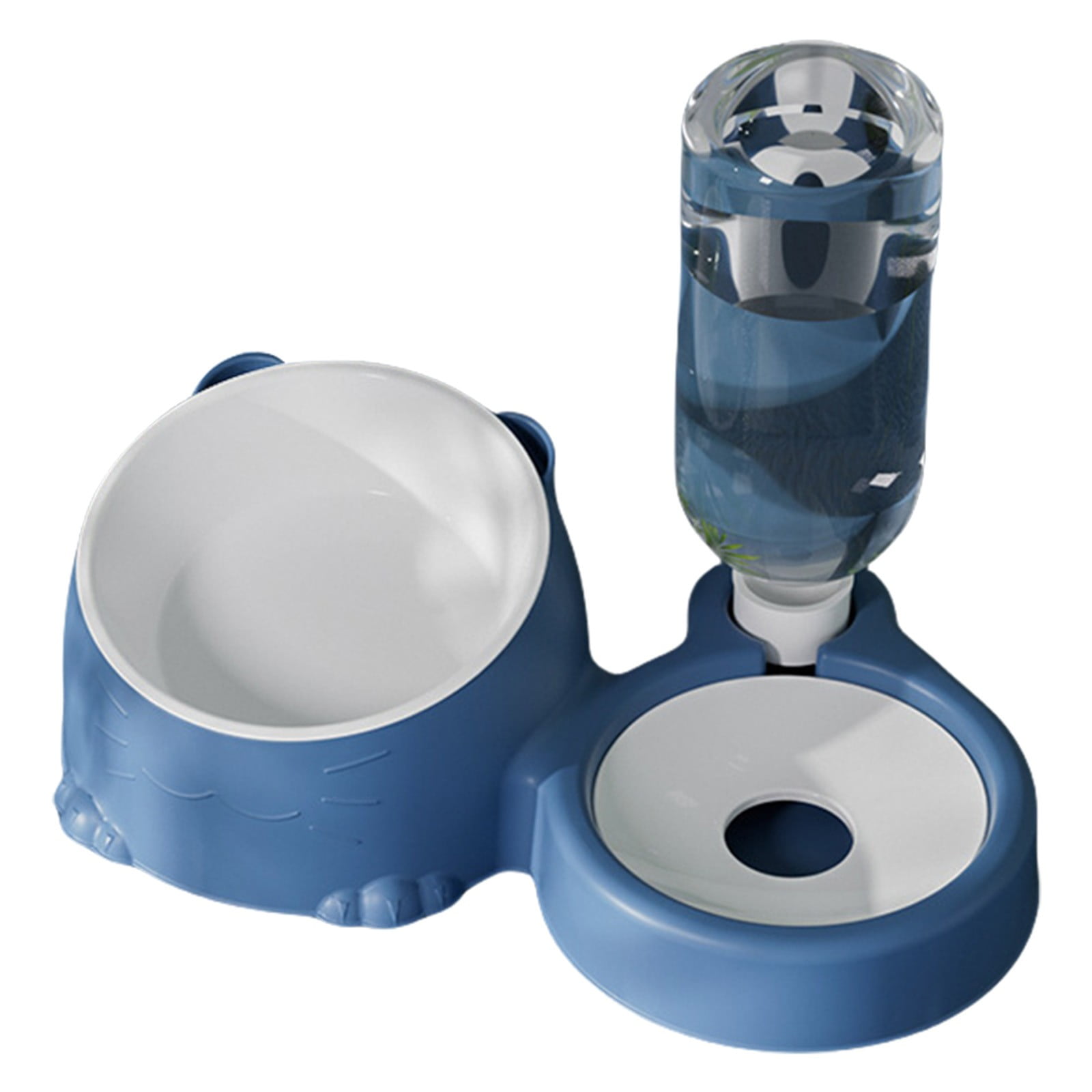 Blue Blue Double Ceramic Cat Bowl Automatic Water Dispenser Food Feeder ...