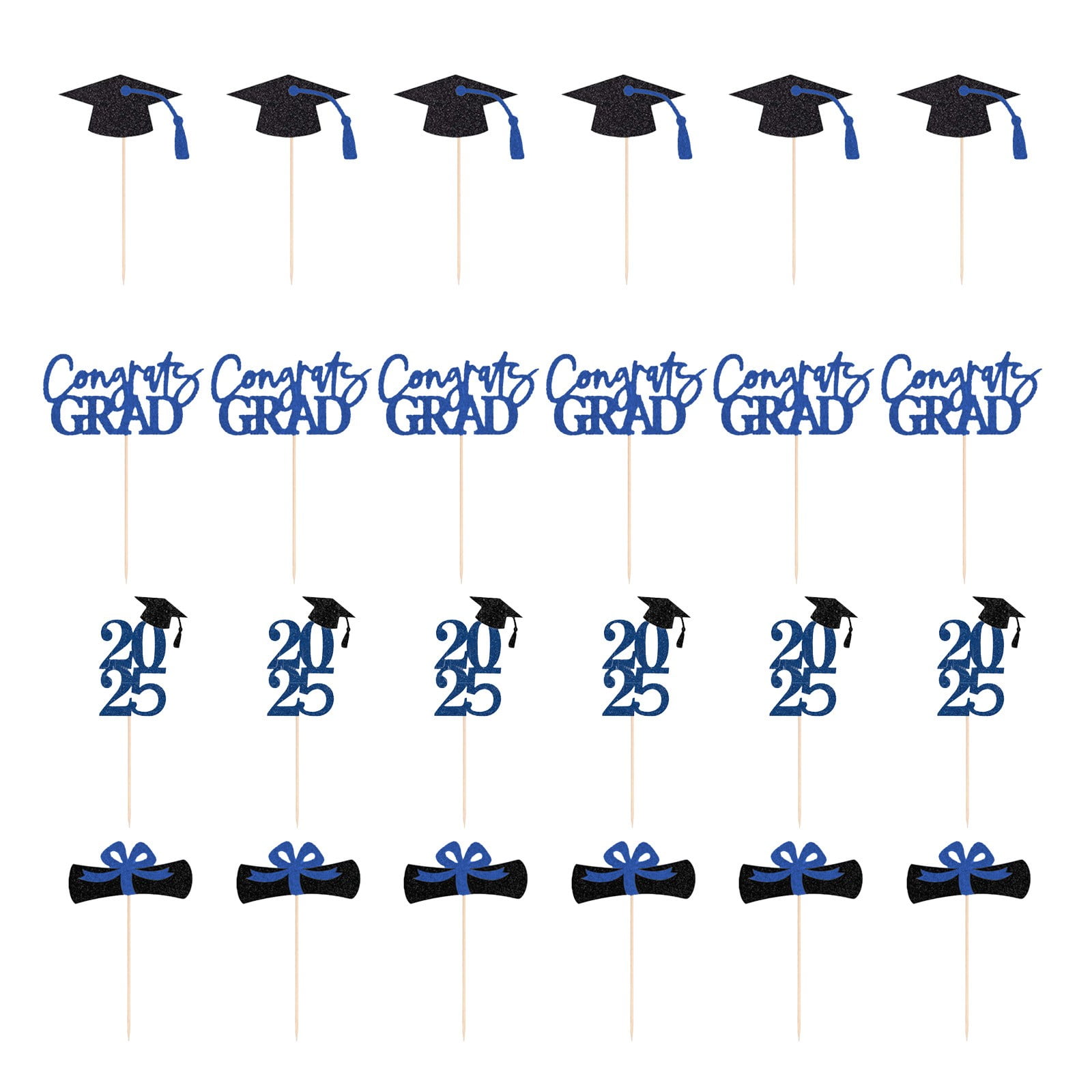 Blue Blue Graduation Cap Cupcake Toppers 2025 Commencement Party Decor ...