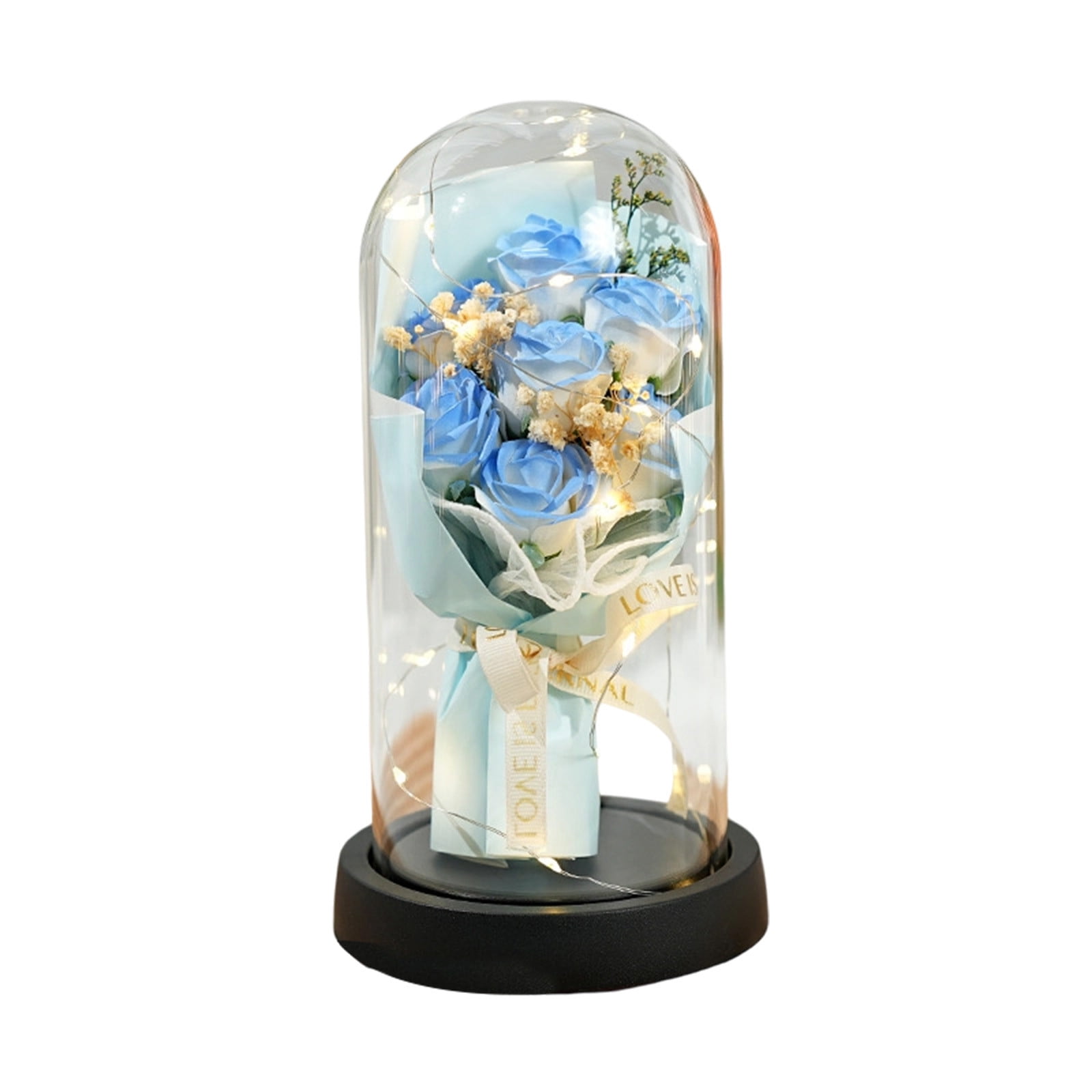 Blue Blue Preserved Roses In Acrylic Box With Led Illumination Dried ...