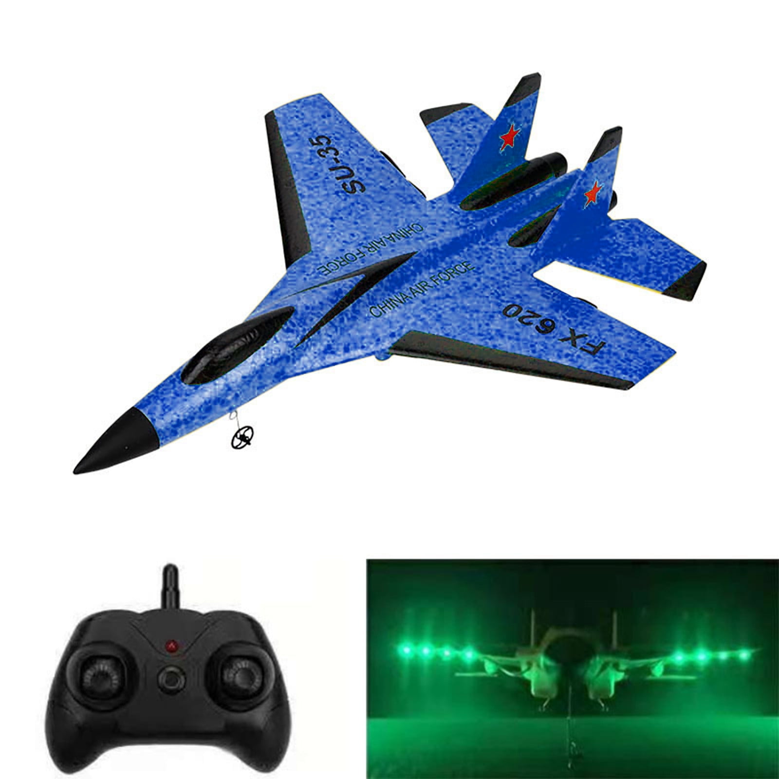 Blue Blue Rc Plane With Lights Toys 2.4Ghz Rc Fighter Model Toys Foam ...