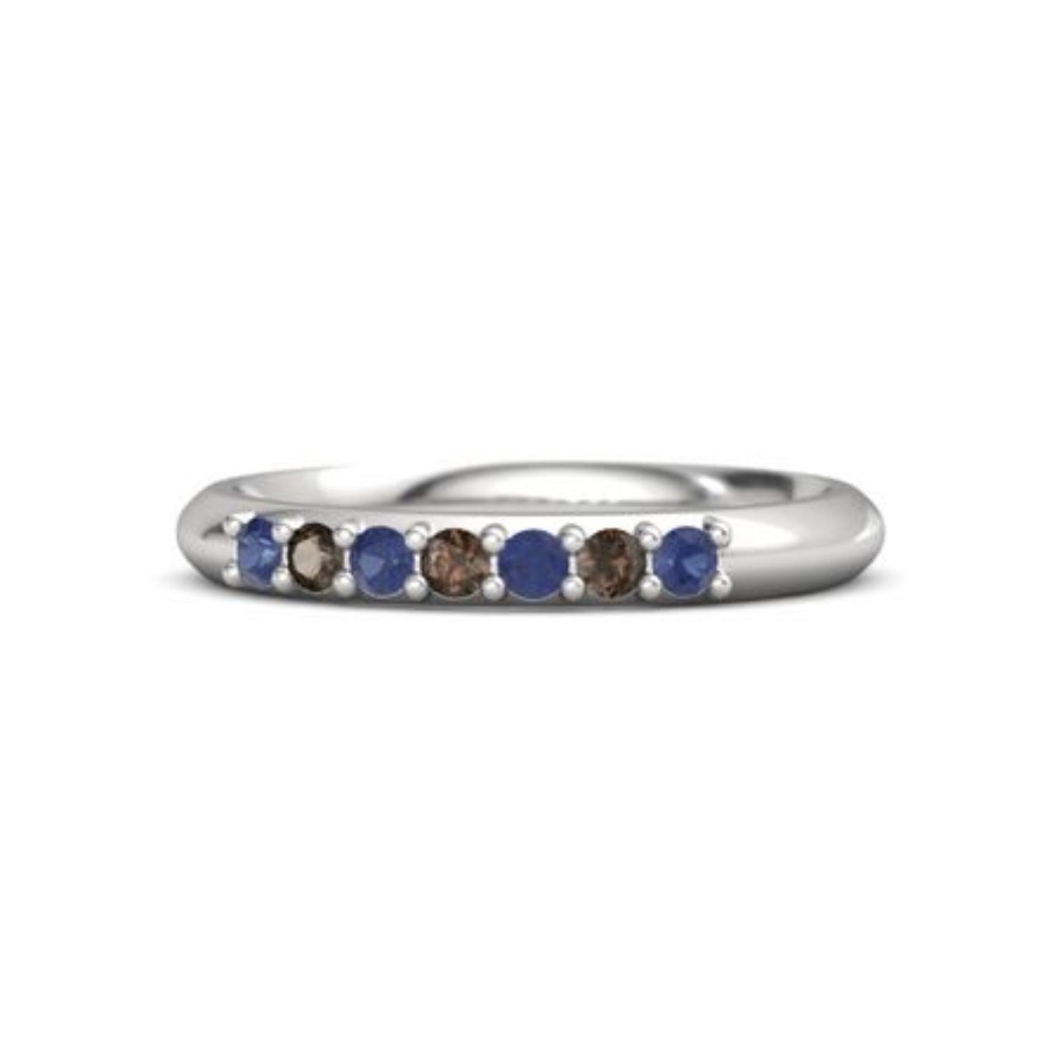 Blue Blue Sapphire & Smoky Quartz Half Eternity Stackable Band Ring 925 ...