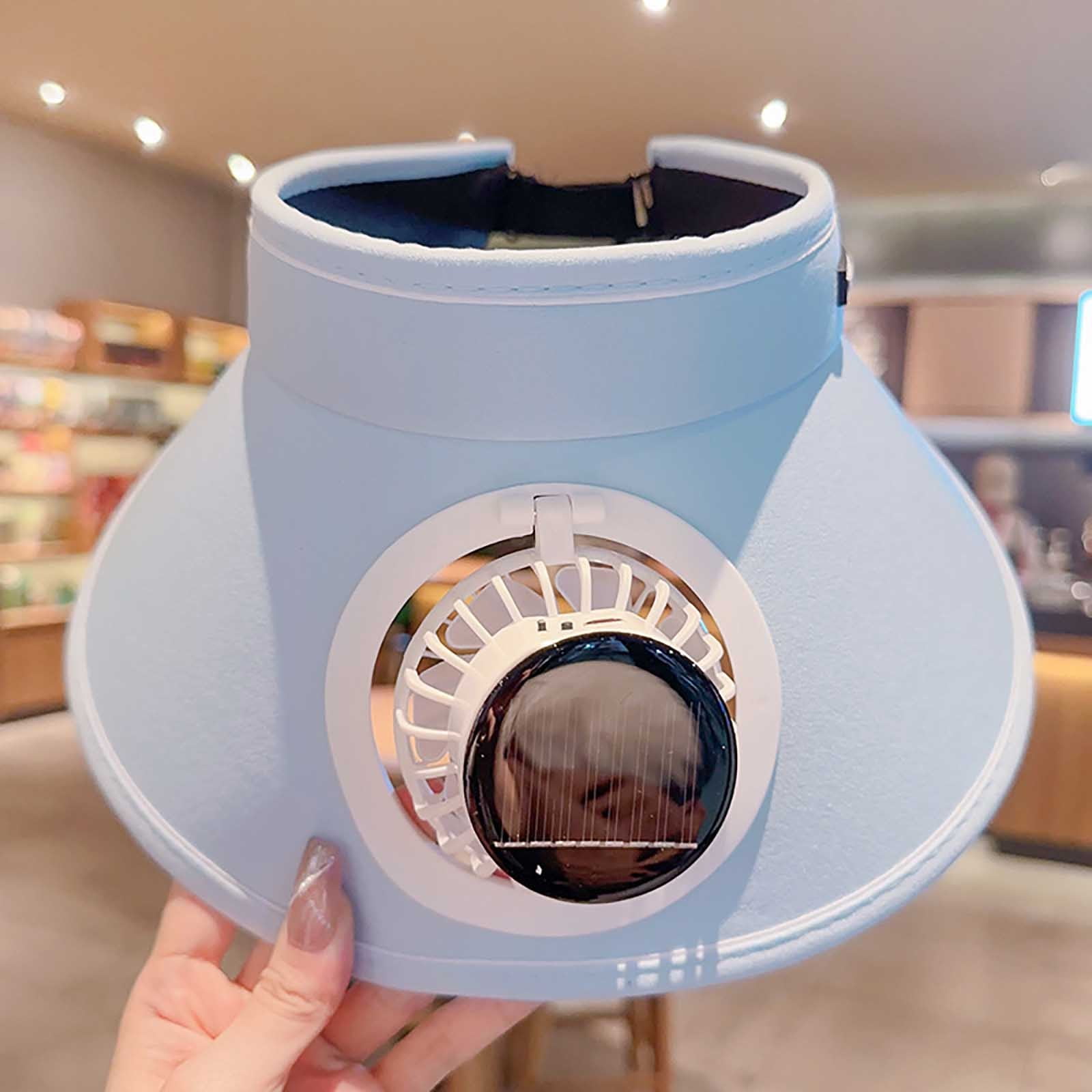 Blue Blue Solar Usb Rechargeable Fan Hat Acrylic Adult Summer Sun ...