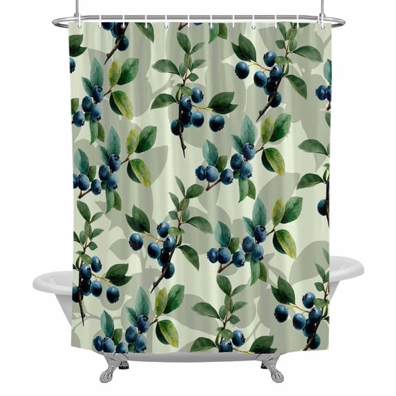 Blue Blueberries Shower Curtain for Bathroom, Green Leaf Fruit Spring ...