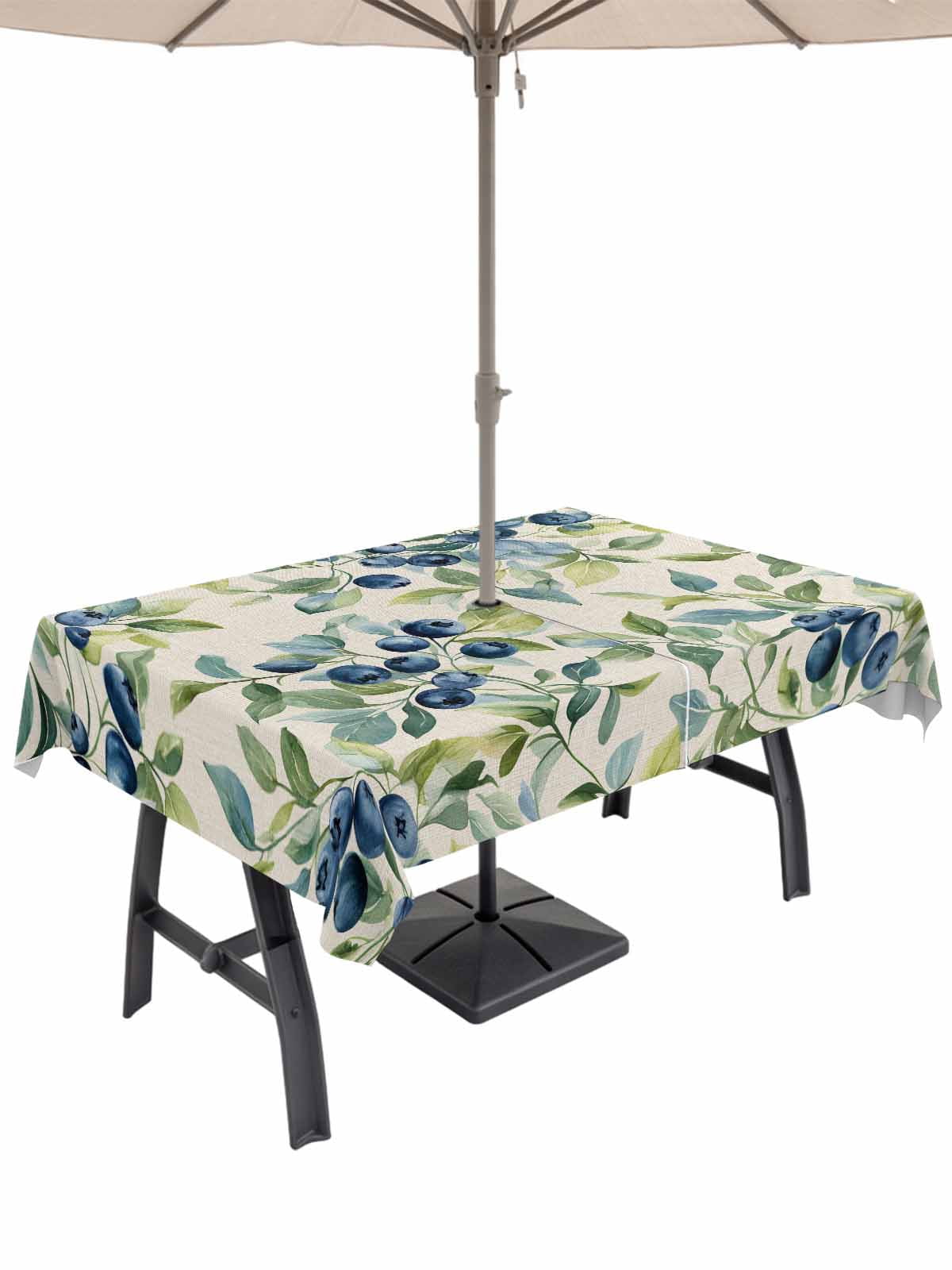 Blue Blueberry Rectangle Outdoor Tablecloth with Umbrella Hole Green ...