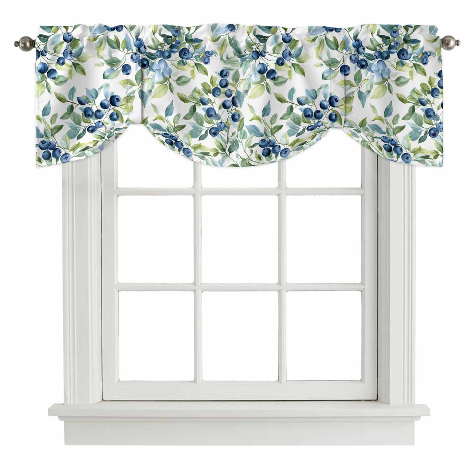 Blue Blueberry Tie Up Valance for Windows, Pastoral Plant Green Leaf ...