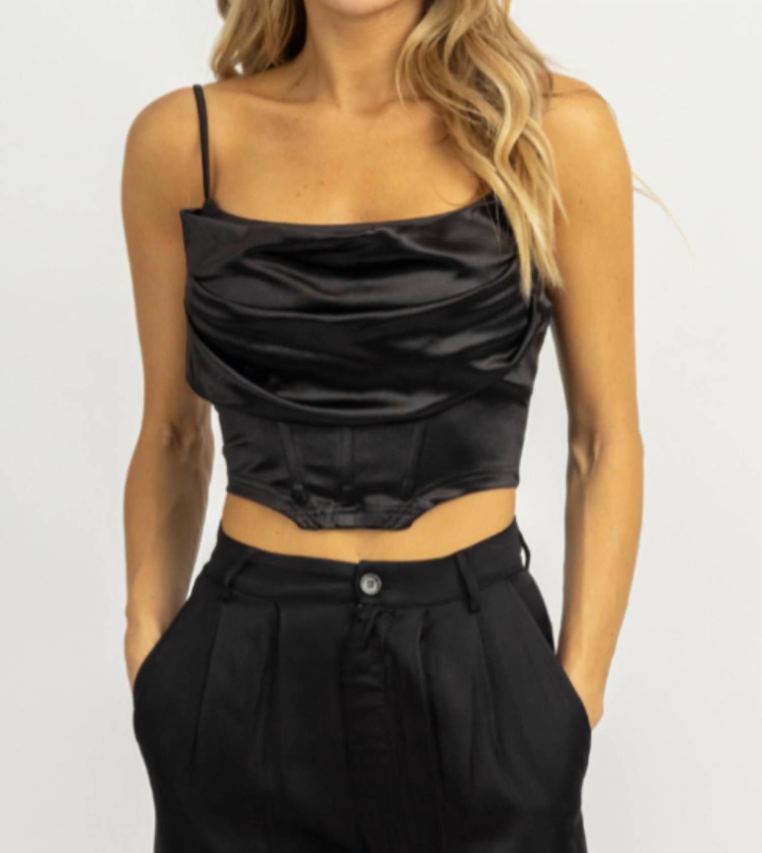 Blue Blush Boning Detail Cowl Neck Top - Walmart.com