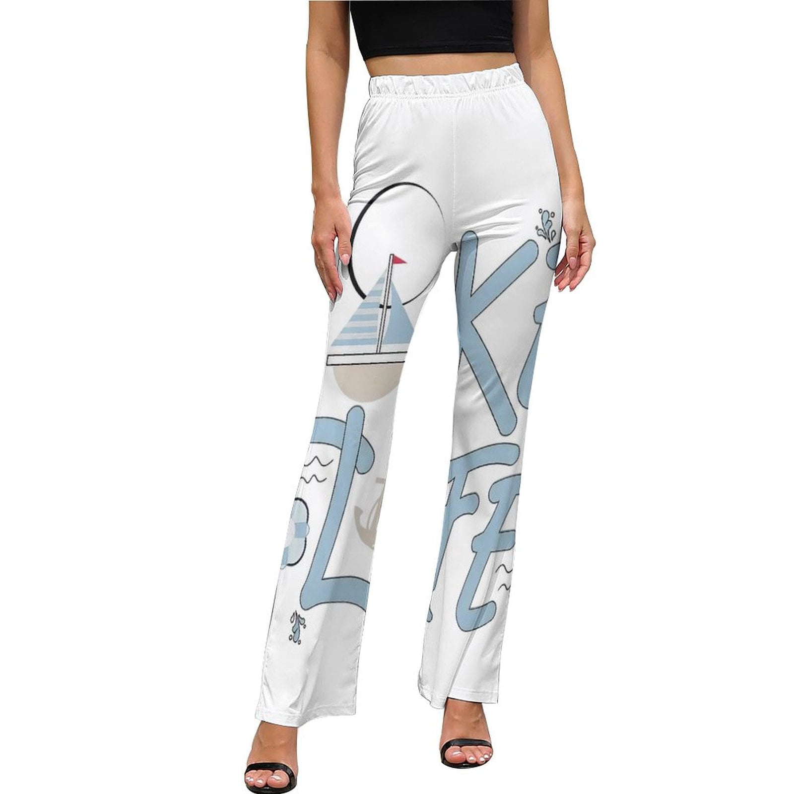Blue Boat Anchor Lake Life High Waisted Casual Flared Trousers Summer ...