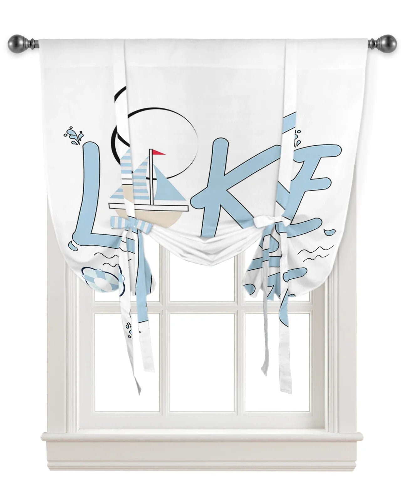 Blue Boat Anchor Lake Life Window Curtain for Living Room Roman ...