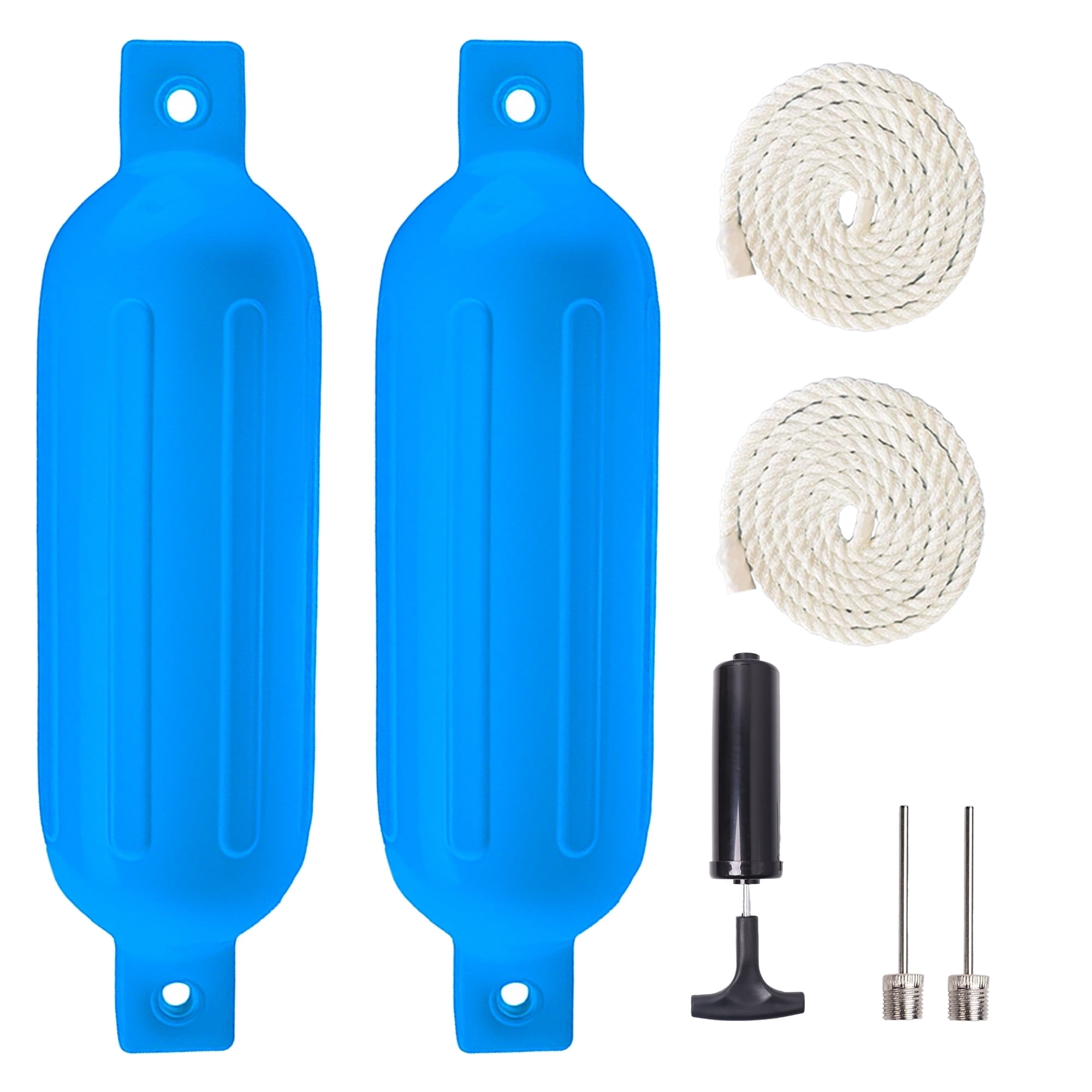 VANCUS Blue Boat Fenders 2 Pack, 4.5 x 16 inches Ribbed Twin Eyes Boat ...