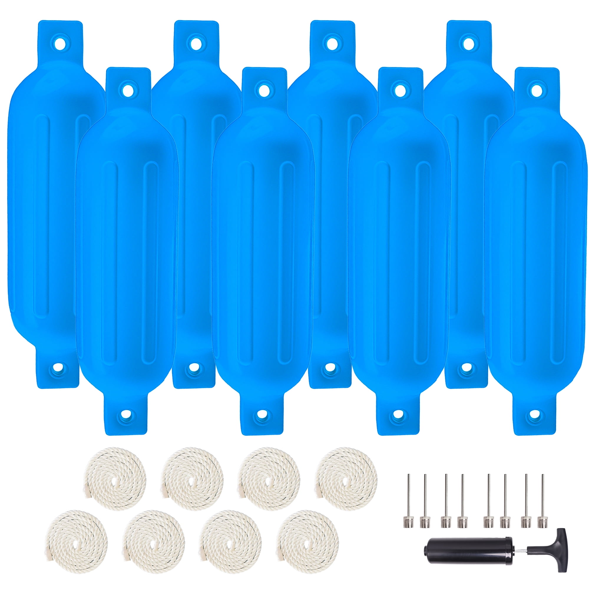 VANCUS Blue Boat Fenders 8 Pack, 4.5 x 16 Inches Ribbed Twin Eyes Boat ...