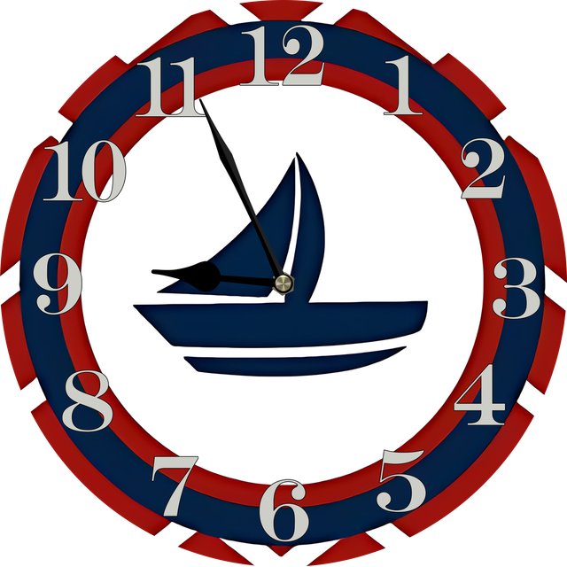 Blue Boat Wall Clocks Battery Operated Silent Non-Ticking,Vintage Round ...