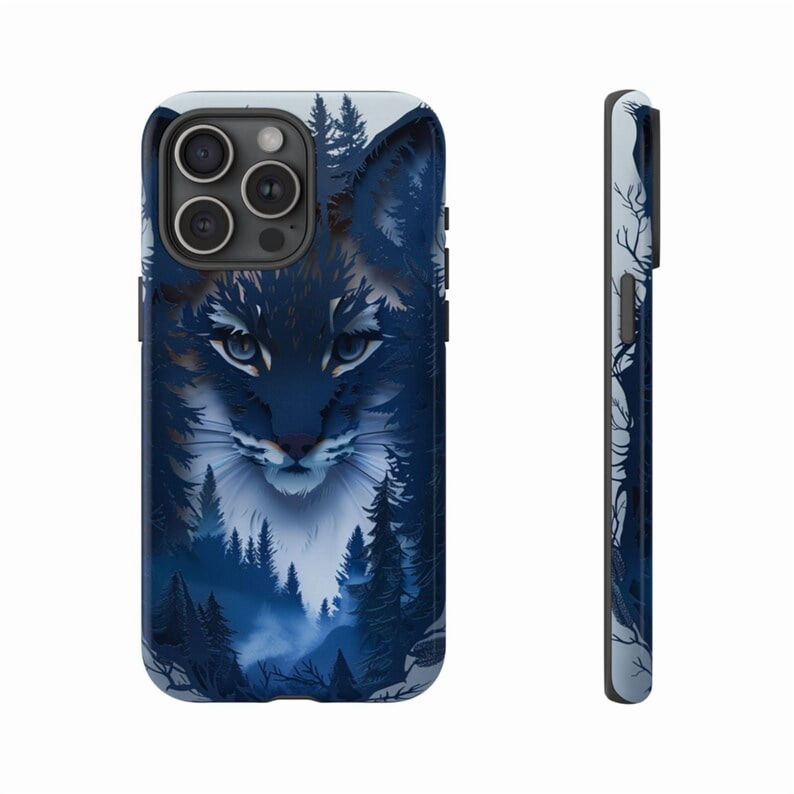 Blue Bobcat Wilderness Cat Silhouette Wild Animal Art Phone Case with ...
