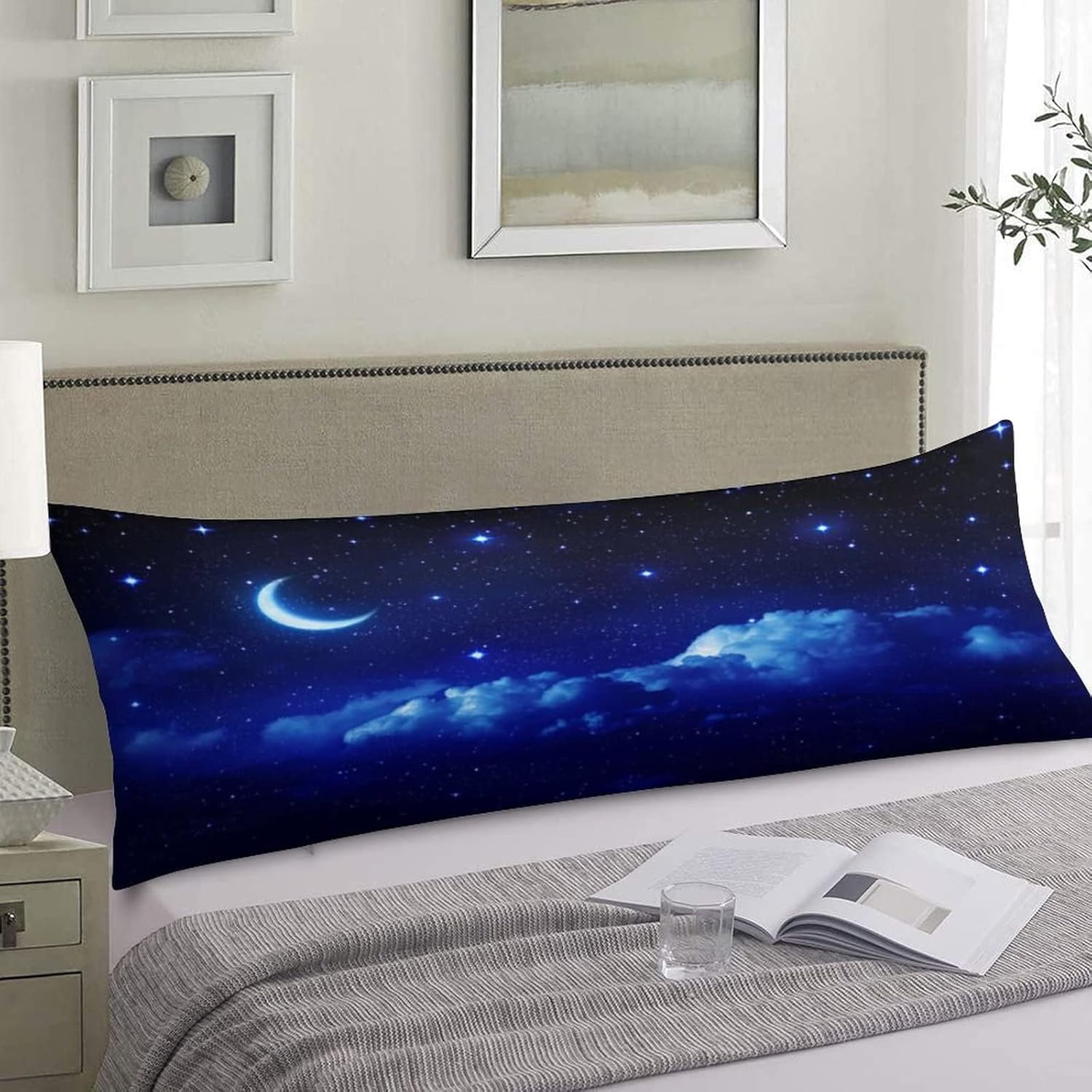 Blue Body Pillow Cover Dark Night Cloud Star Sky Moon Nebula Galaxy Stars Cushion Case ...
