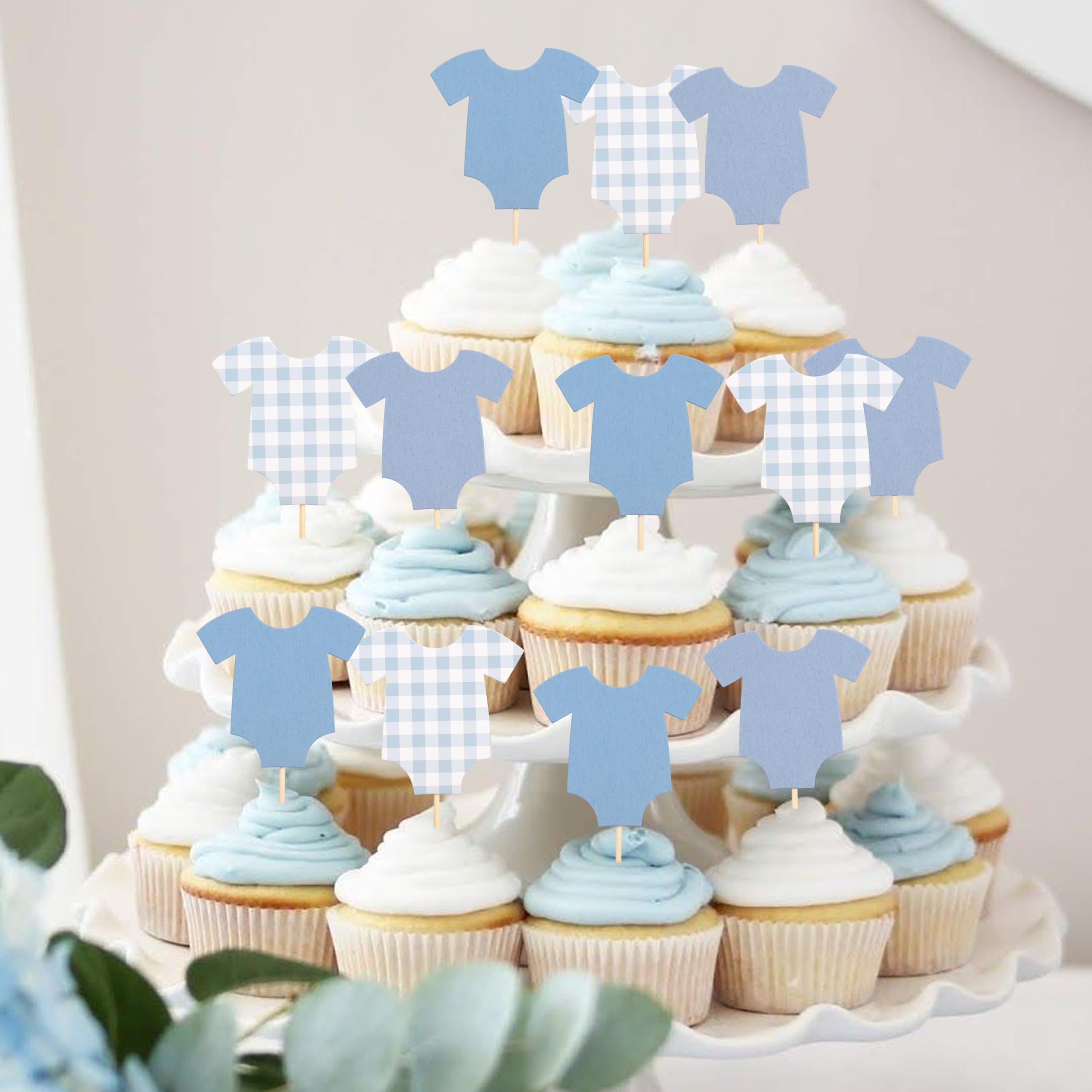 Blue Bodysuit Cake Topper - Blue ITL1 Gingham Cake Topper,Baby Shower ...