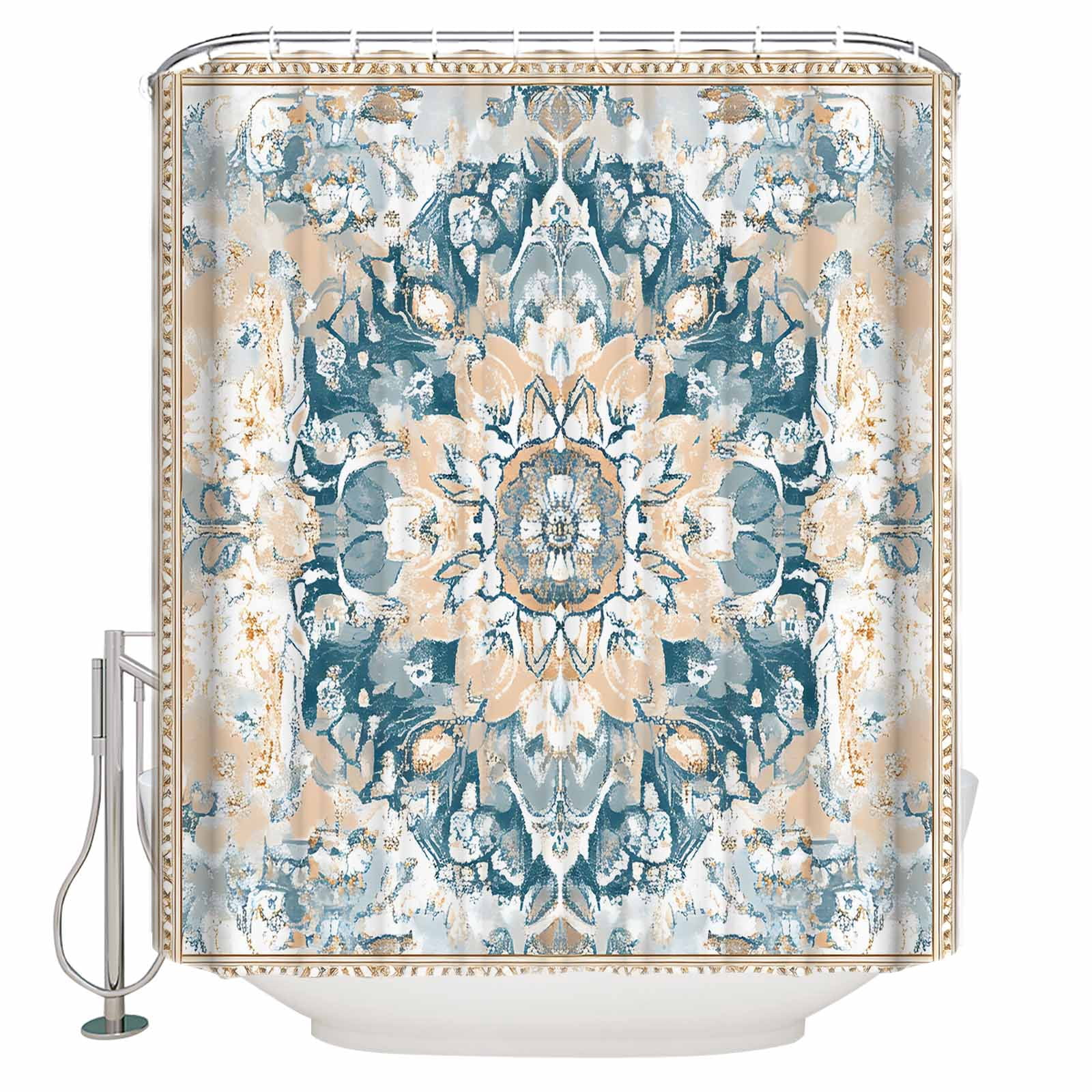 Blue Bohemia Bathroom Shower Curtains with 12 Hooks Polyester ...