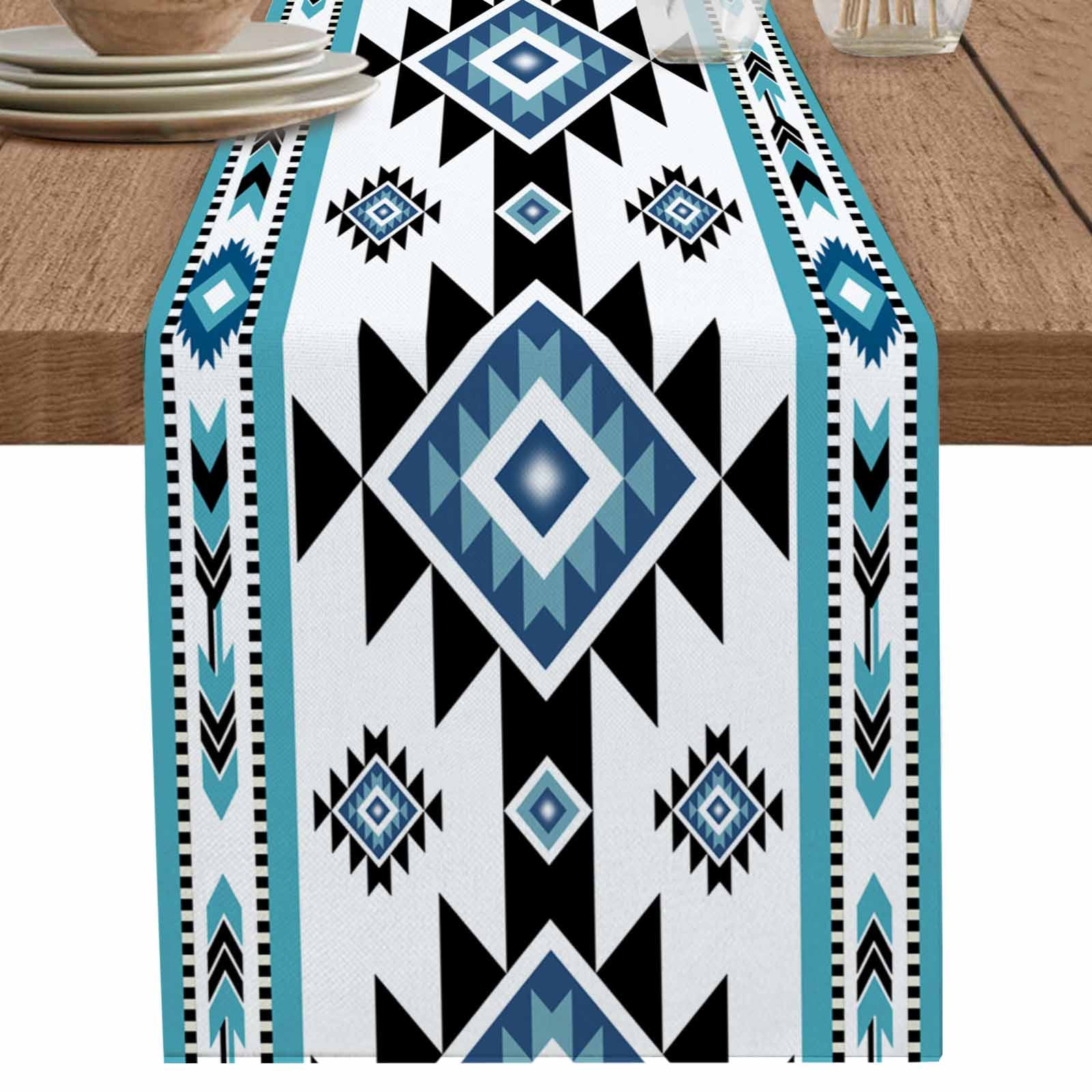 Blue Bohemia Ethnic Textile Table Runner-70 Inch Long Retro Native ...