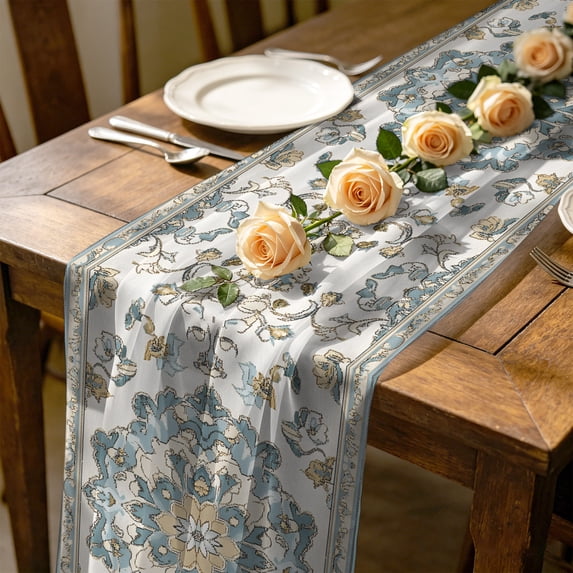 Blue Bohemia Flower 10 ft Cheesecloth Table Runner for Wedding 27"x120 ...
