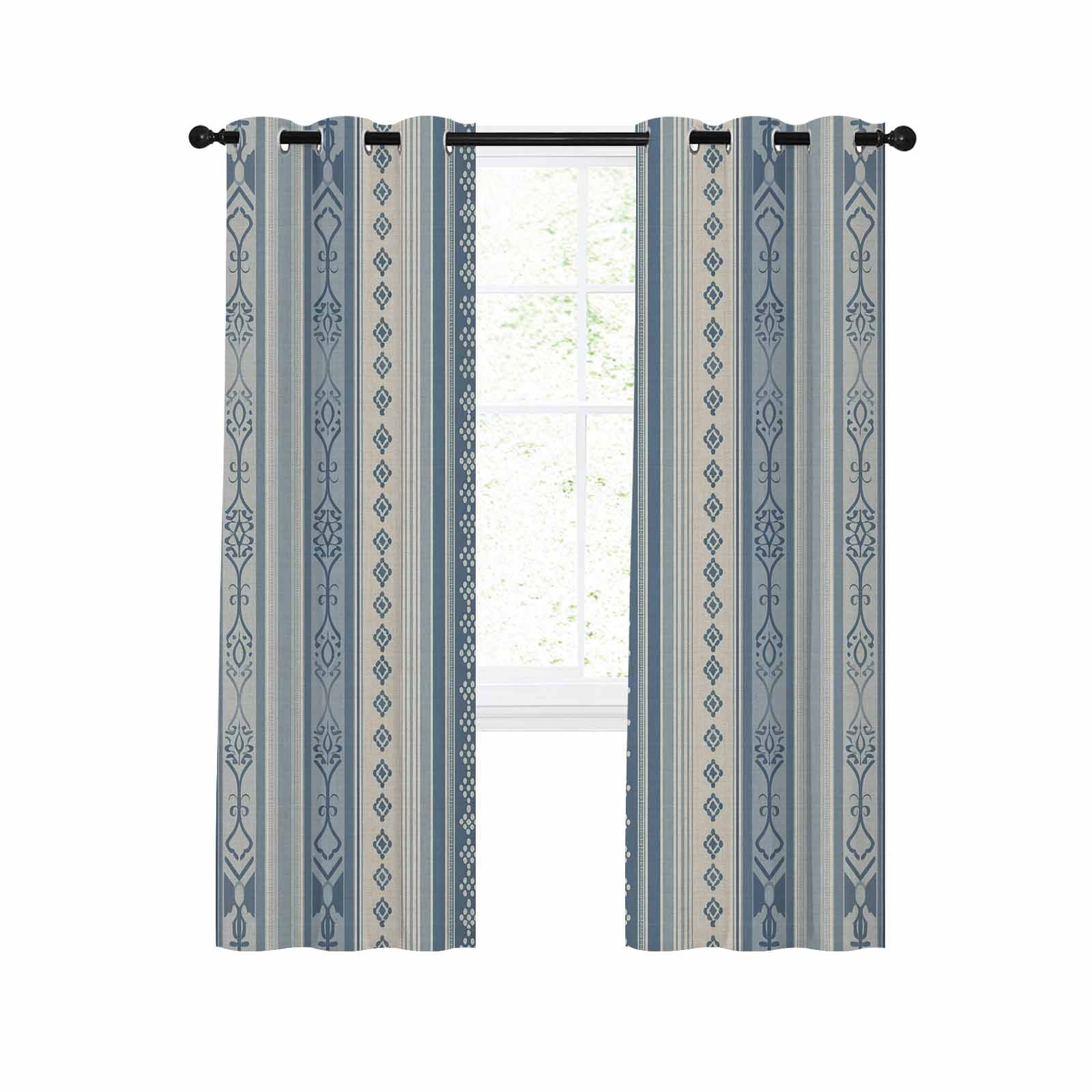 Blue Bohemia Stripes,Boho Vintage Flower Line Art Blackout Curtains 45 ...
