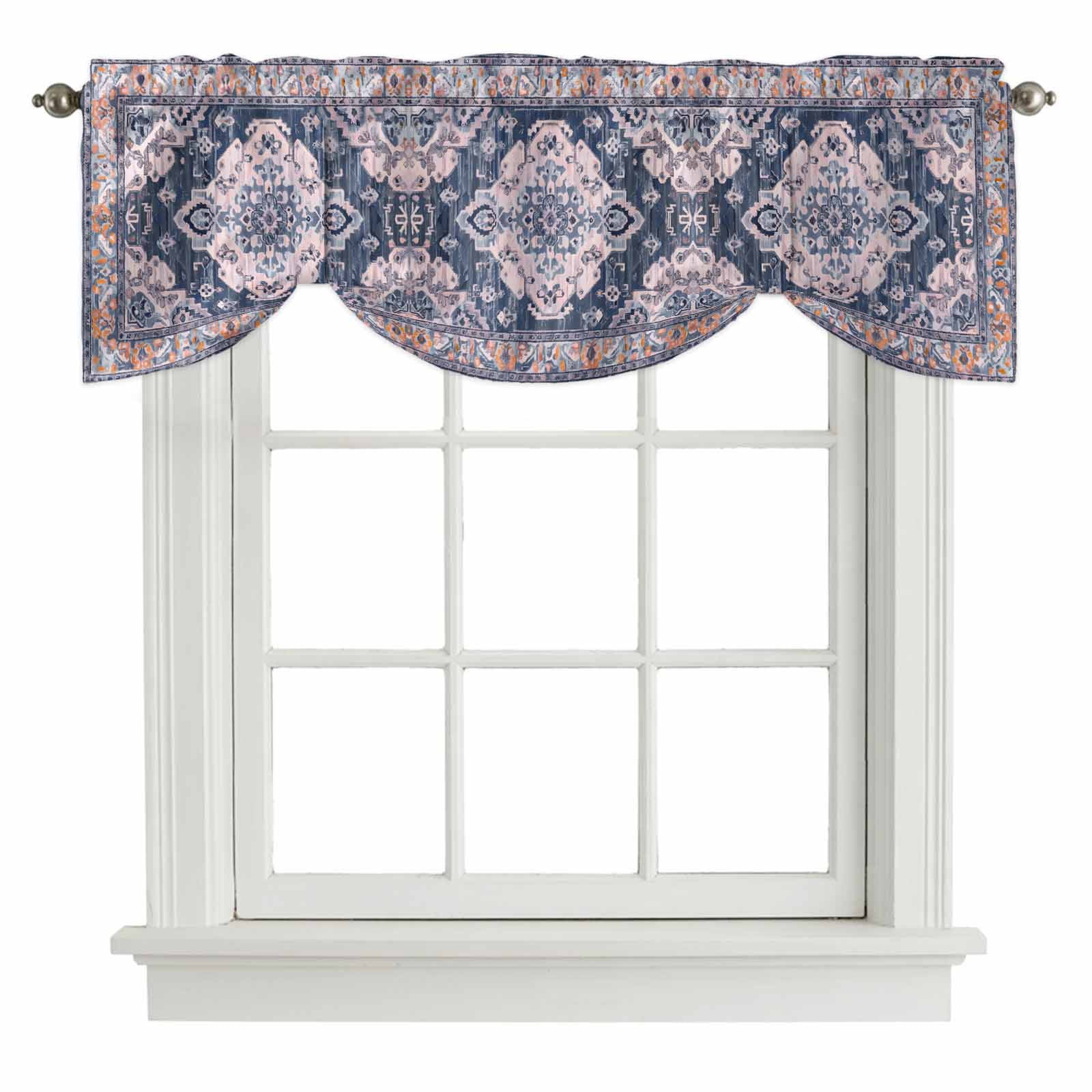 Blue Bohemia Turkish Pattern Tie Up Valance Curtains Retro Ethnic Style ...