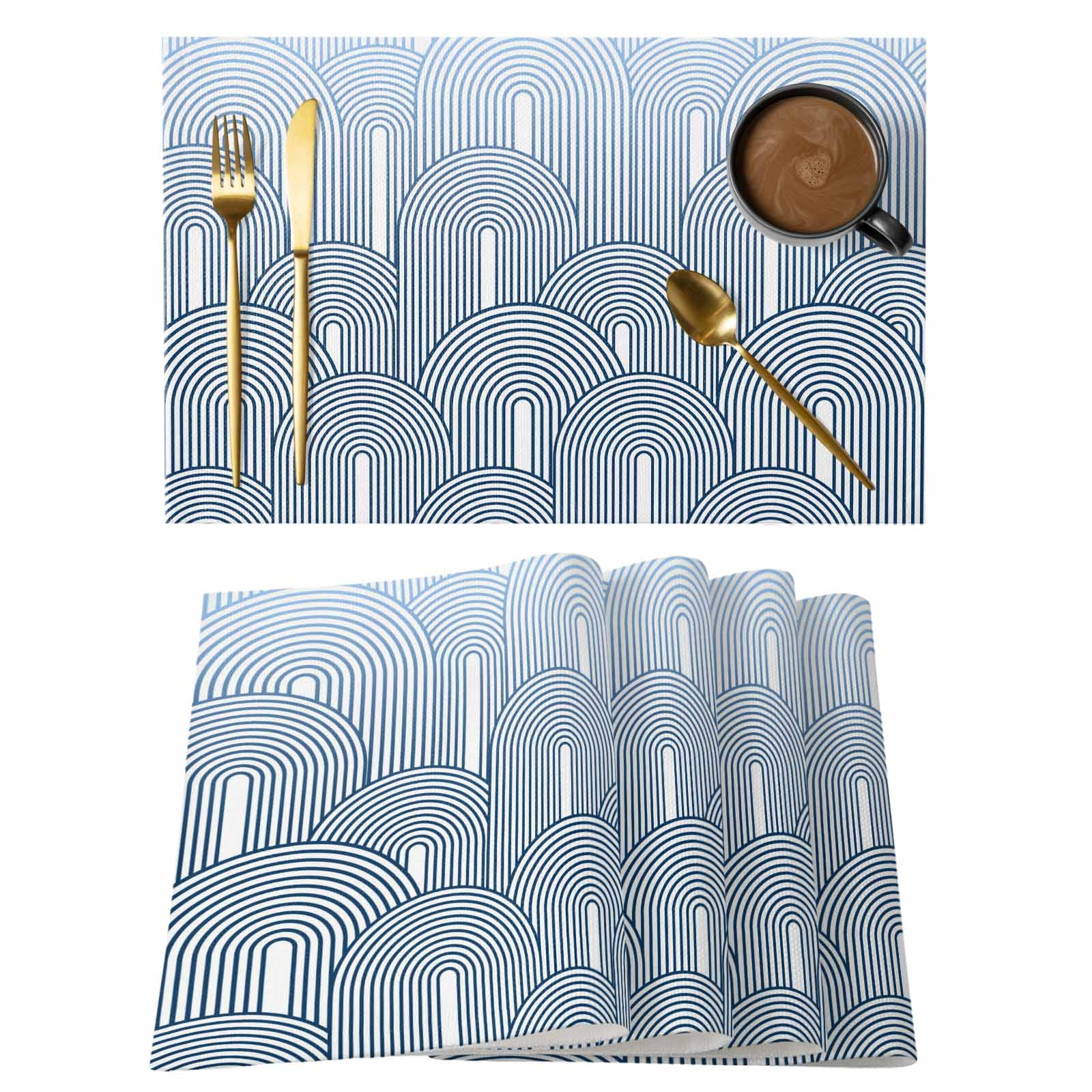 Blue Bohemian Cotton Linen Placemats Set of 1, Abstract Stripes Texture ...
