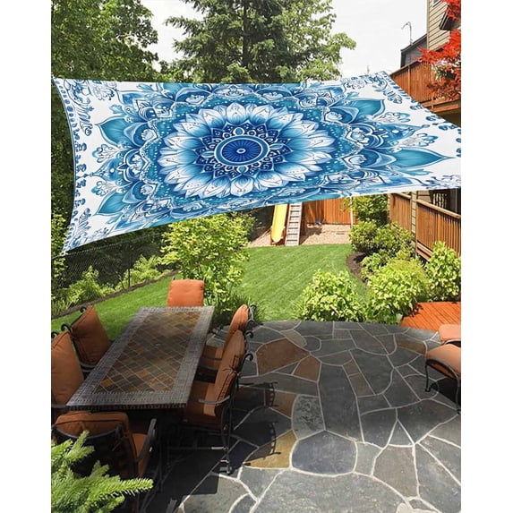 Blue Bohemian Flower Sun Shade Sail 12'X16' Moroccan Ethnic Print UV ...