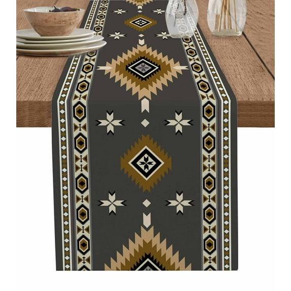 Blue Bohemian Geometric Table Runner Cotton Linen Wedding Table r ...