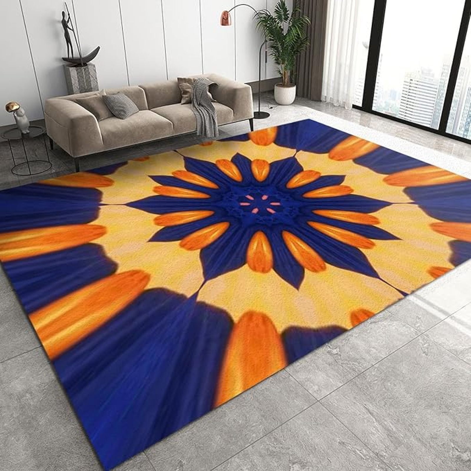 Blue Bohemian Graffiti Floral Area Rug, 3D Visual Impact Effect Print ...