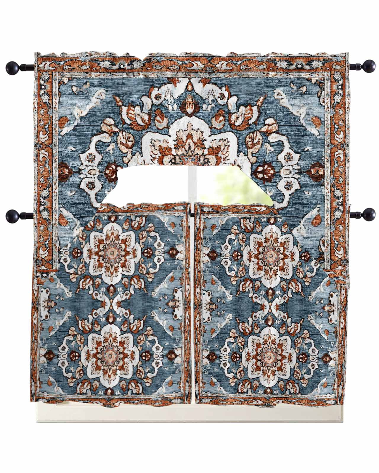 Blue Bohemian Kitchen Curtains Swag Valance and Tier Curtains Set 36 ...