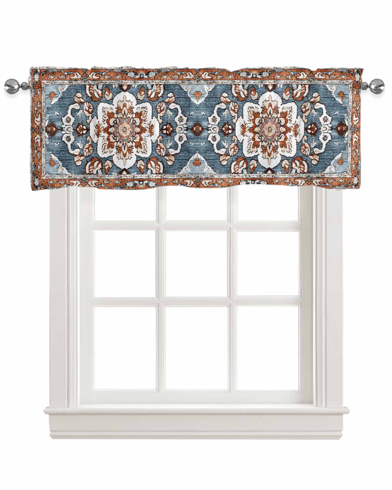 Blue Bohemian Kitchen Valances for Windows Farmhouse Linen Window ...