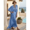 Blue Bohemian Leopard Print Maxi Dress With Embroidered V-Neck, Relaxed ...