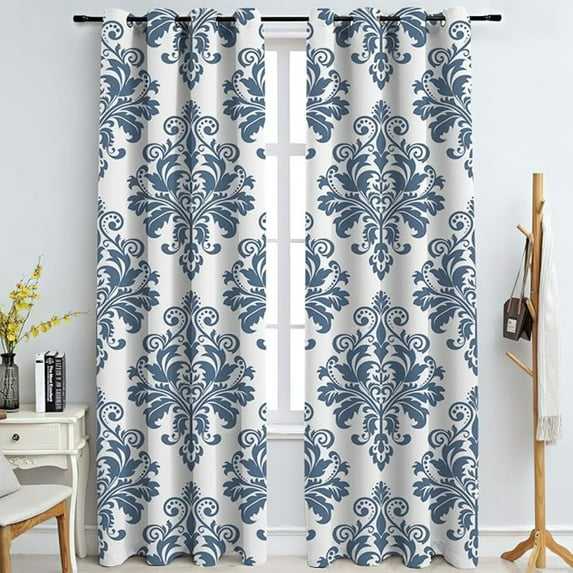 Blue Bohemian Pattern Blackout Curtains, Retro Abstract 3D Printed ...