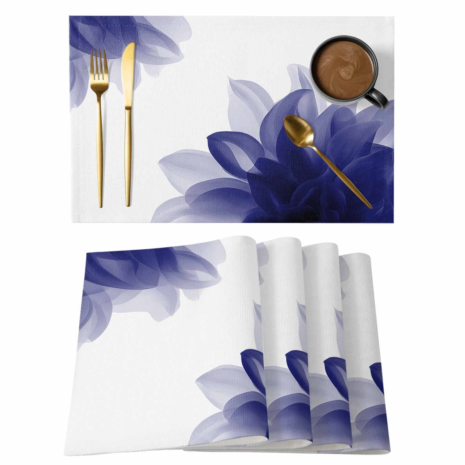 Blue Bohemian Placemats Set of 6 Boho Modern Floral Abstract Ombre ...