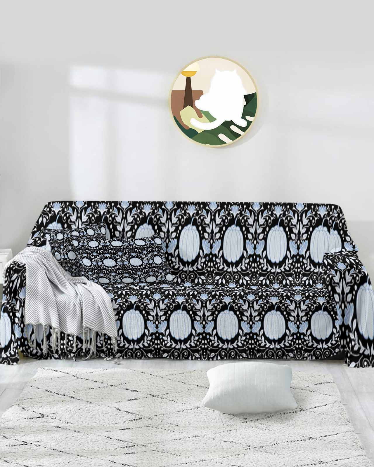 Blue Bohemian Pumpkins Sofa Couch Covers for 3 Cushion Couch,Washable L ...